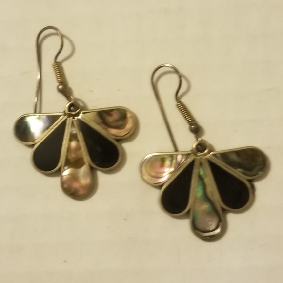 alpaca | Jewelry | Vtg Alpaca Silver Fan Earrings Inlaid Black Onyx ...